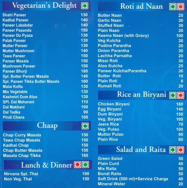 Menu at Kitchen Nirvana, Gurugram