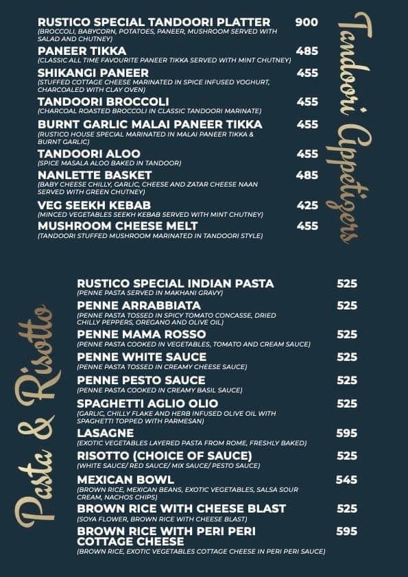 Rustico Restaurant Menu