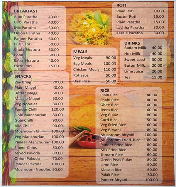 Menu at Aarush Mess, Bengaluru