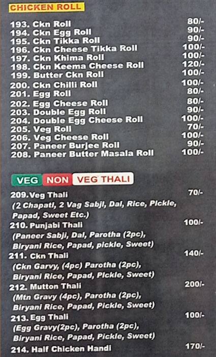 Menu of Pakeeza, Dhanori, Pune