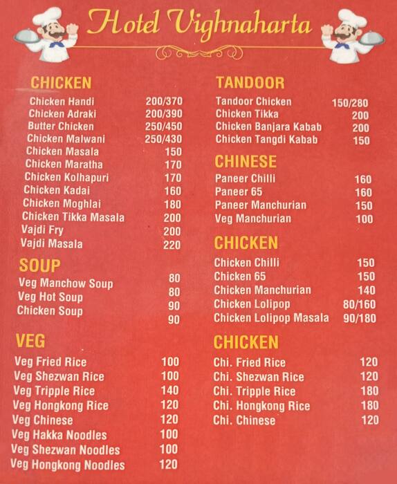 Menu of Hotel Vighnahrta, Pimple Gurav, Pune
