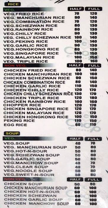 Menu of Chop Chinese, Parel, Mumbai