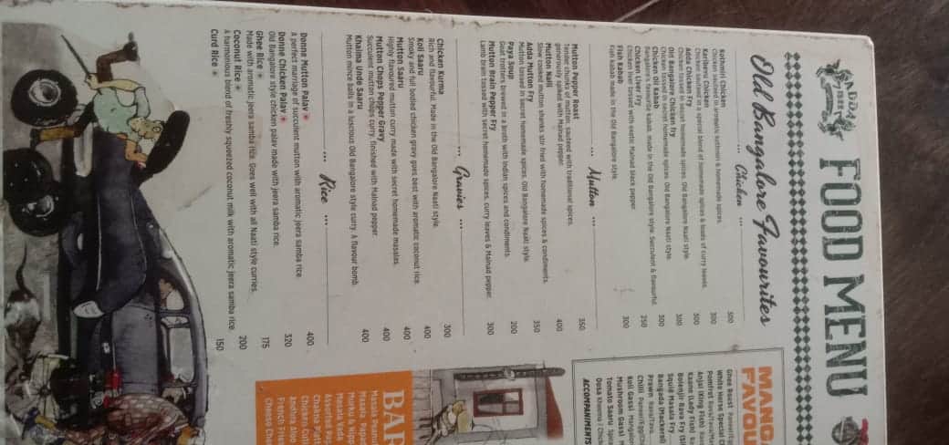 Menu of Adda 1522, Ulsoor, Bangalore