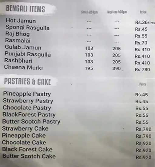 Menu of Goyal Sweets, Ambala Road, Zirakpur