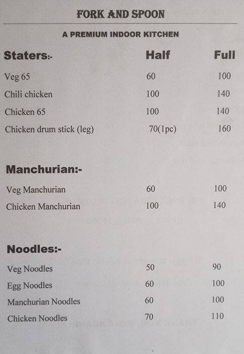 Menu of Fork & Spoon, Balanagar, Hyderabad