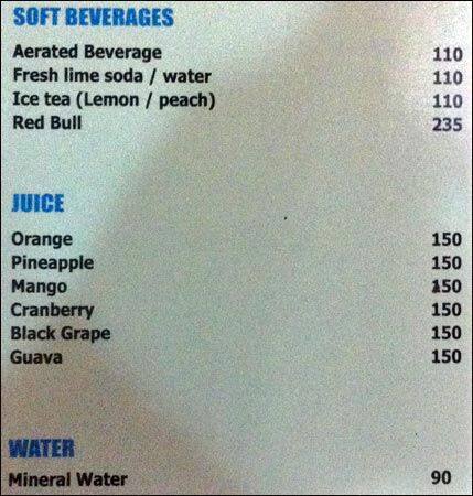 Menu at Ice Lounge, New Delhi, 1st Flr.