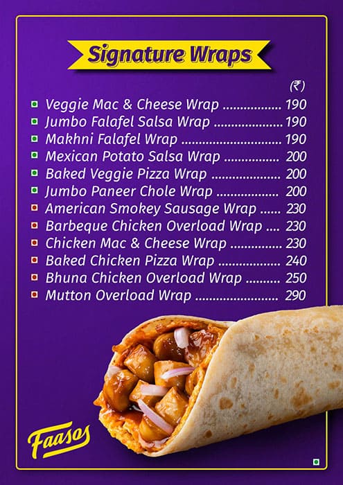 Menu at Faasos Vile Parle, Mumbai