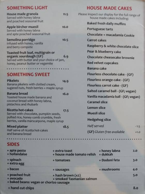 Menu at Apte Cafe, Alphington