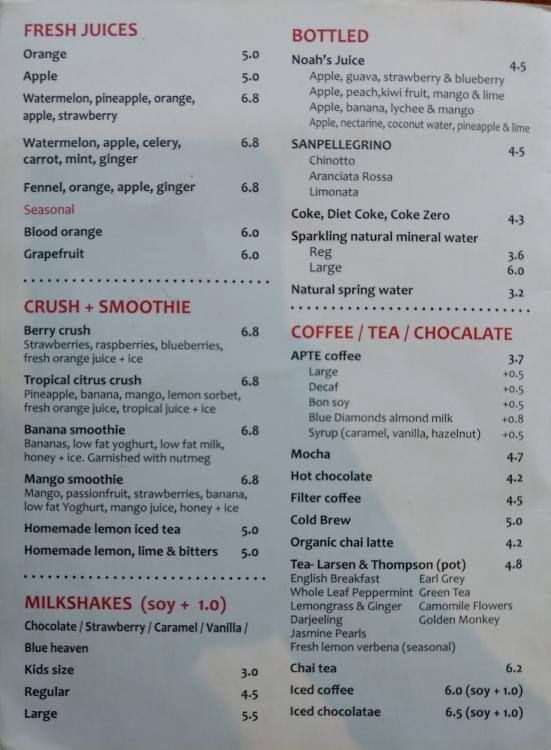 Menu at Apte Cafe, Alphington