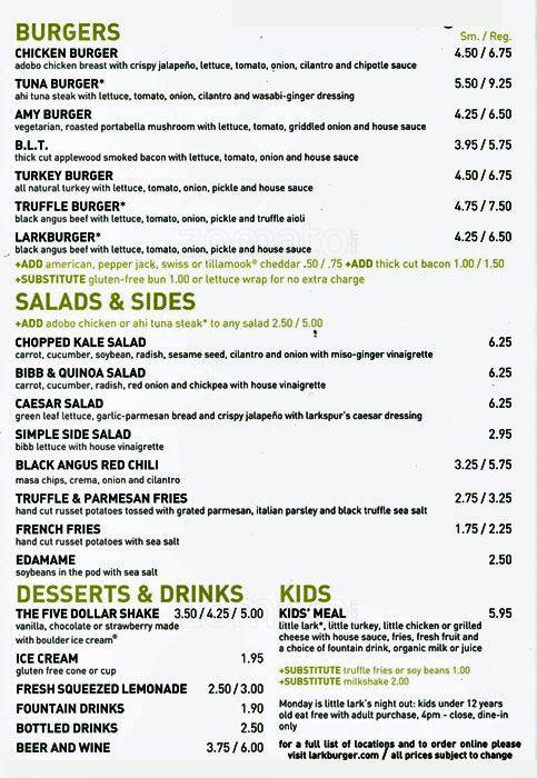 Larkburger Menu, Menu for Larkburger, Broomfield, Denver - Urbanspoon ...