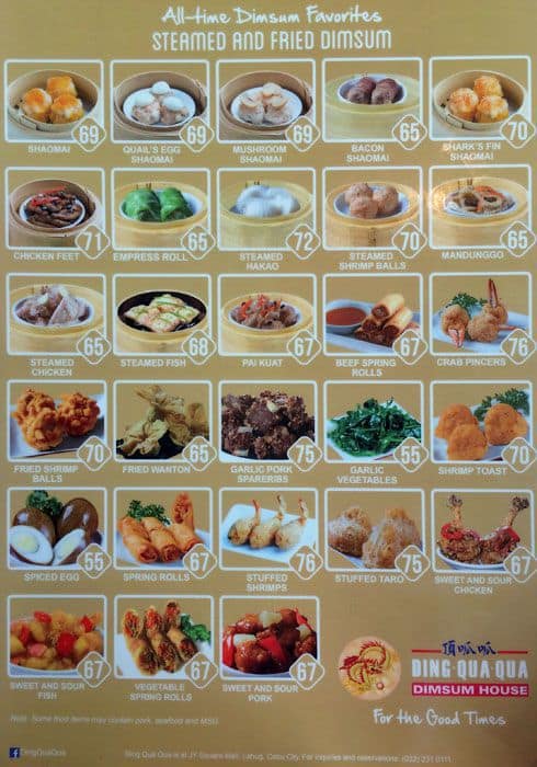 Menu at Ding Qua Qua restaurant, Cebu City, 2F JY Square Discovery Mall