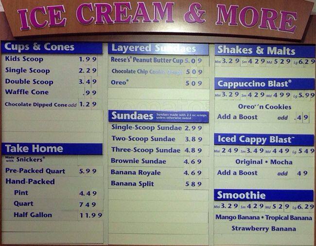 Menu at Baskin-Robbins desserts, Chicago, 6408 W Irving Park Rd