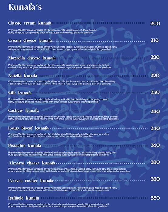 Menu of Grand Dilli Darbar, Camp Area, Pune