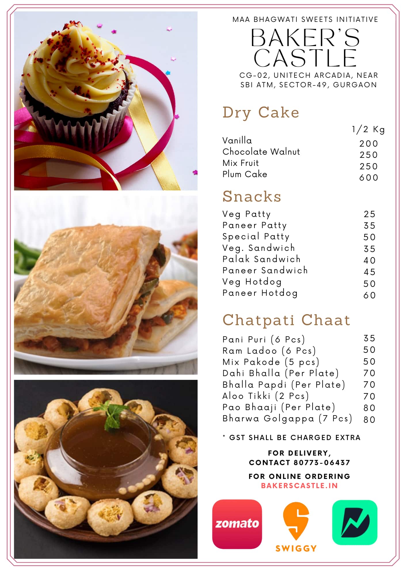 Menu at Baker's Castle, Gurugram, Arcadia