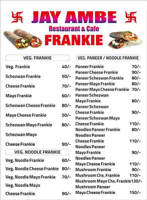 Menu of Jay Ambe Restaurant And Cafe, Mira Road, Mumbai