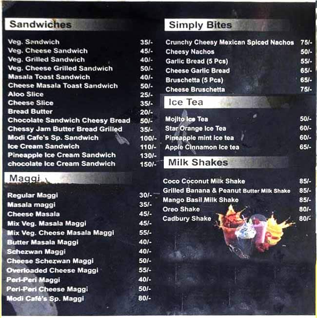 Menu of Modi's Cafe #Yaaron Ki Chai, Kandivali West, Mumbai