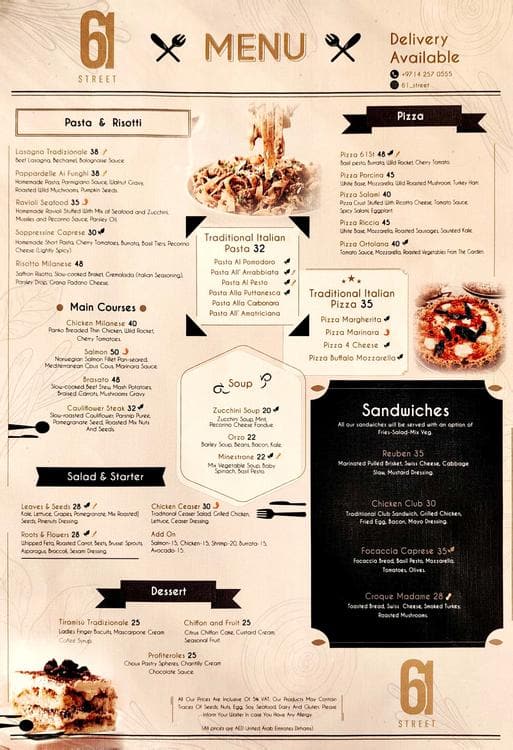 Menu of 61 Street Cafe, Al Garhoud, Dubai