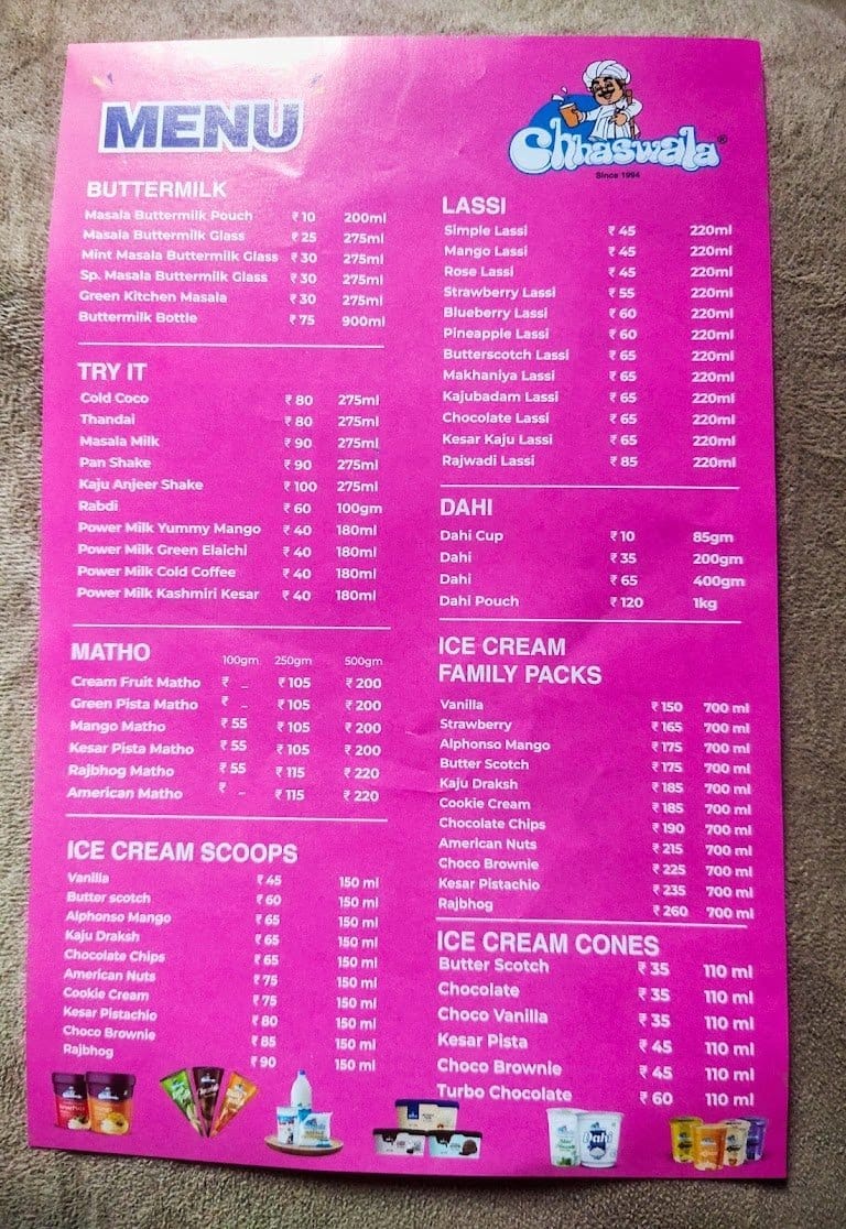 Menu of Chhaswala, Goregaon West, Mumbai