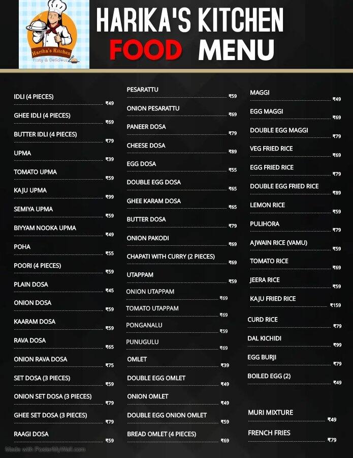 Menu of Harika's Kitchen, Manikonda, Hyderabad