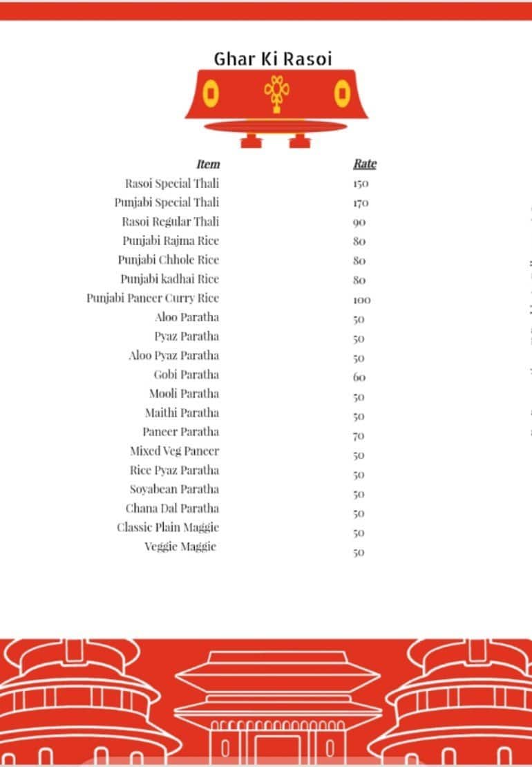 Menu of Ghar Ki Rasoi, Khora Colony, Noida