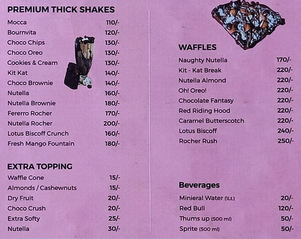 Menu of Dessert Villa Cafe, Nirala Bazar, Aurangabad