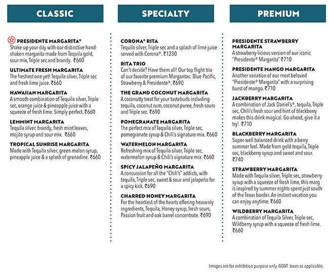Menu of Chili's Grill & Bar, DLF Cyber City, Gurgaon