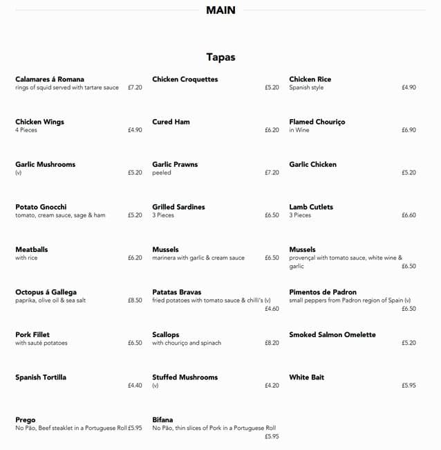 Menu at Pico Bar & Grill, London