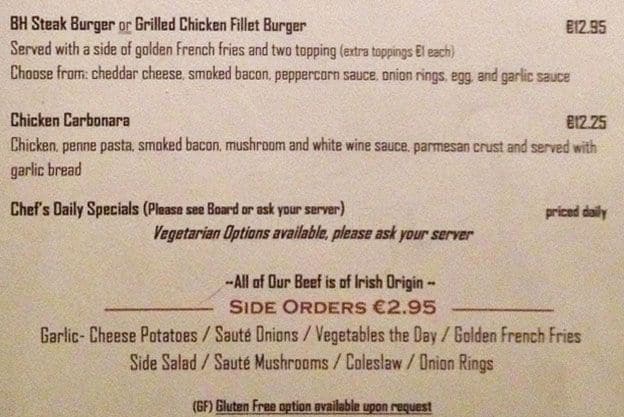 Menu at Ballinteer House pub & bar, Dublin, SuperValu Shopping Centre