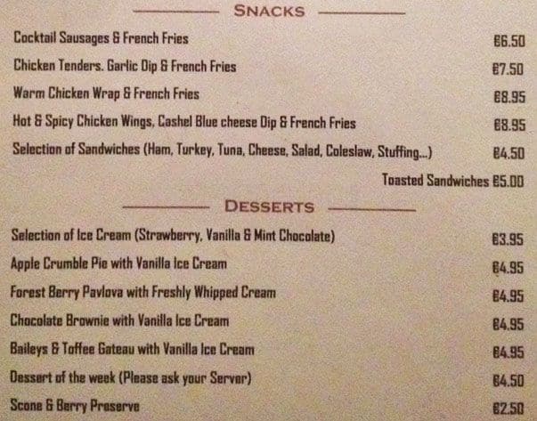 Menu at Ballinteer House pub & bar, Dublin, SuperValu Shopping Centre