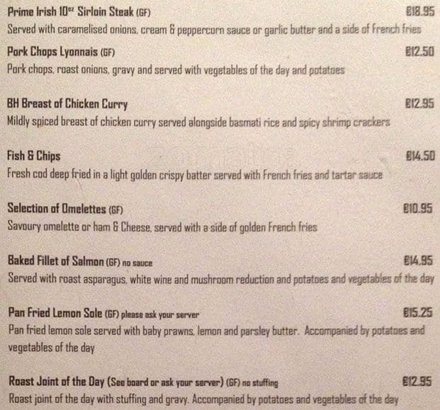 Menu at Ballinteer House pub & bar, Dublin, SuperValu Shopping Centre