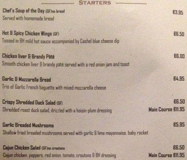 Menu at Ballinteer House pub & bar, Dublin, SuperValu Shopping Centre