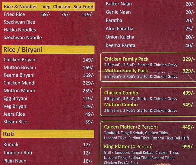 Menu at Kebab House, Hyderabad, Jabber Building