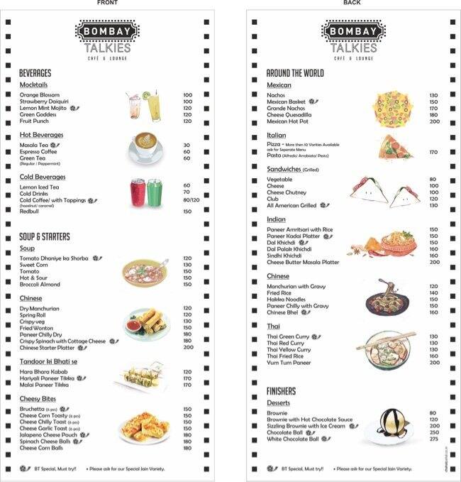 Menu at Bombay talkies cafe and restaurant, Ahmedabad