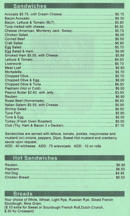 Menu at Deli Fresh restaurant, Oakland