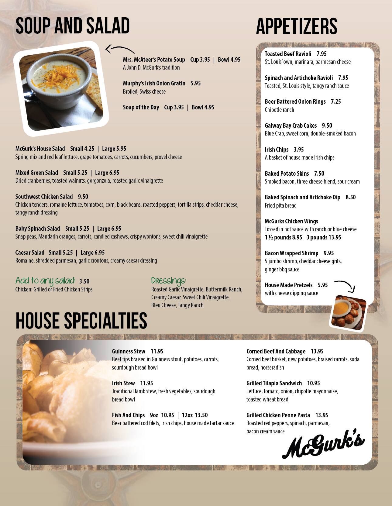 Menu at John D. McGurk's Irish Pub and Garden, St. Louis