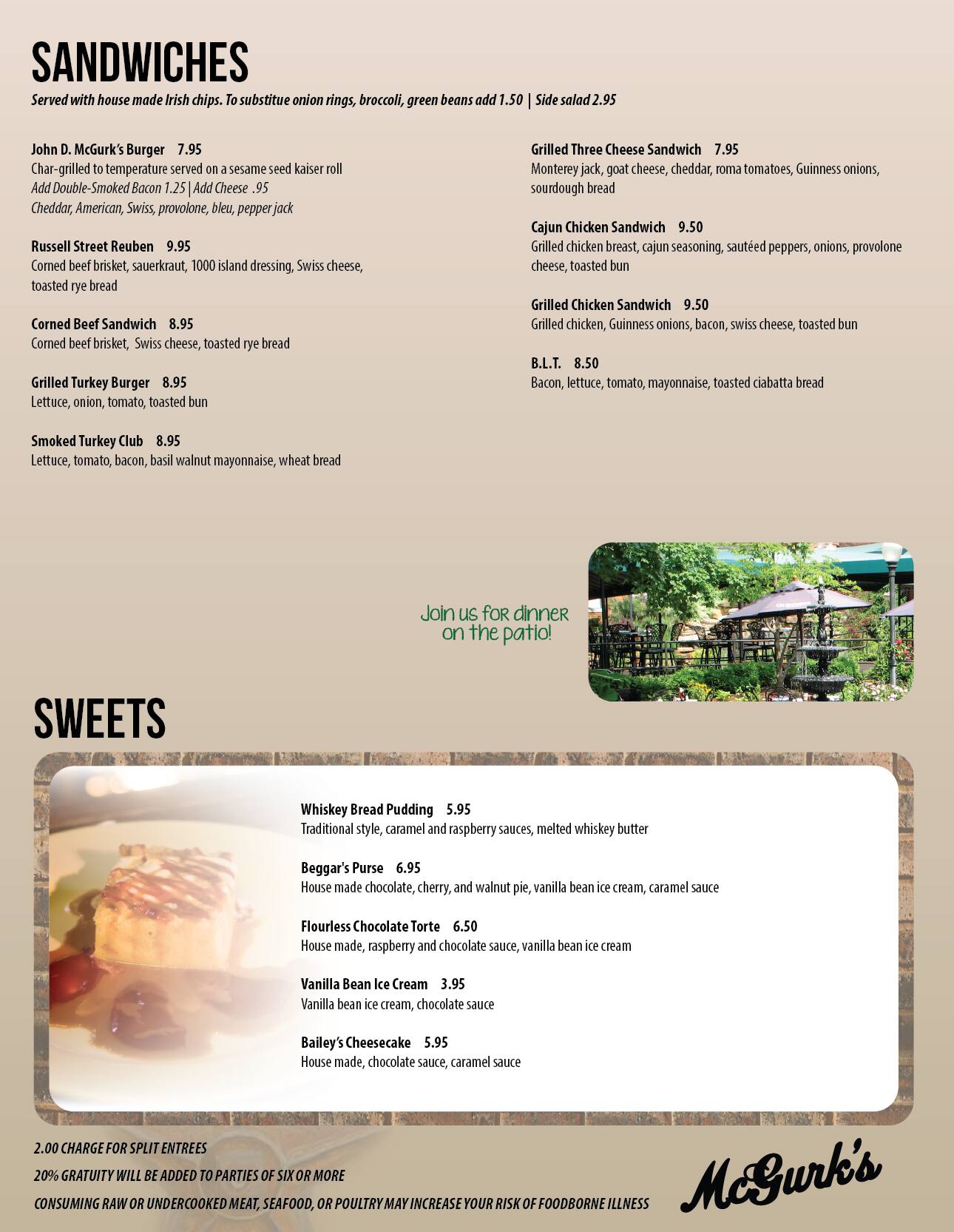 Menu at John D. McGurk's Irish Pub and Garden, St. Louis