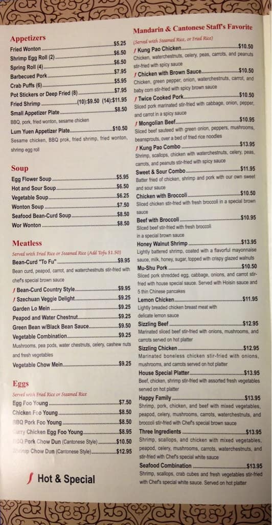 Menu at Lum Yuen restaurant, Albany