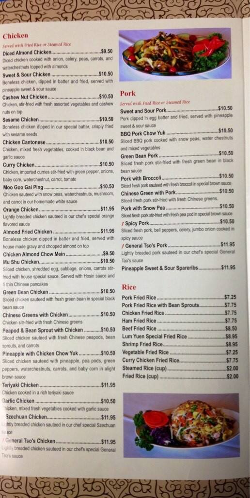 Menu at Lum Yuen restaurant, Albany