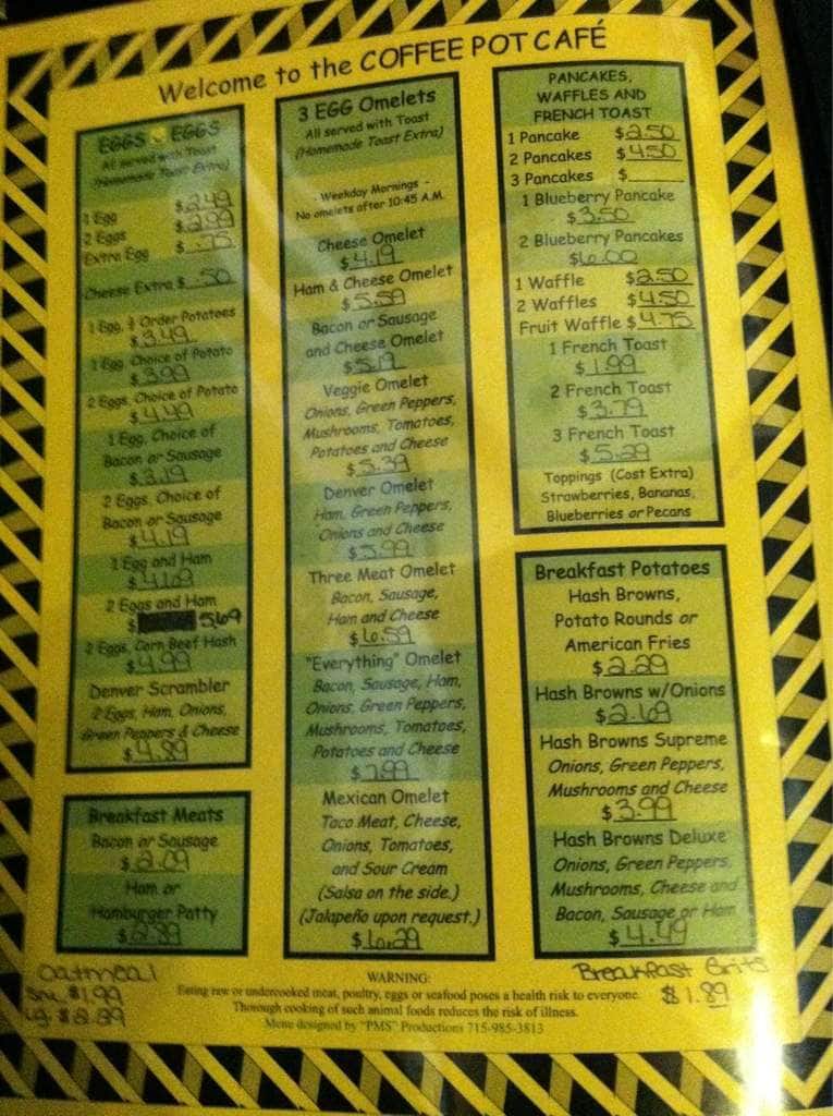 Menu at Coffee Pot Cafe, Independence