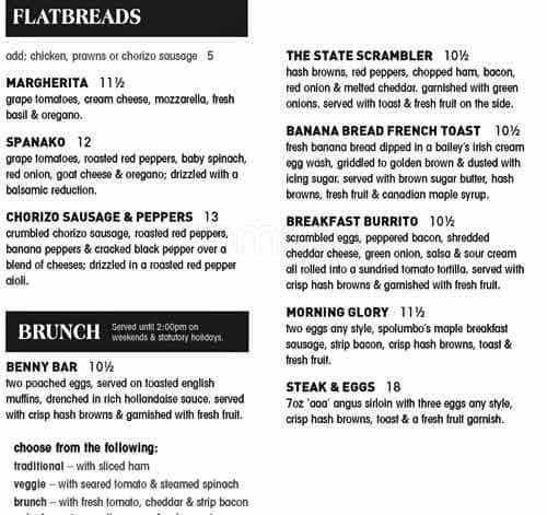 Menu at State & Main restaurant, Kitchener