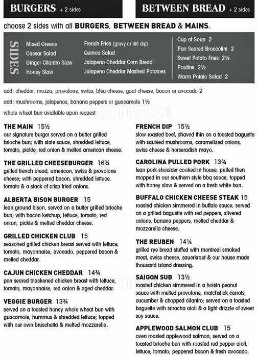 Menu at State & Main restaurant, Kitchener