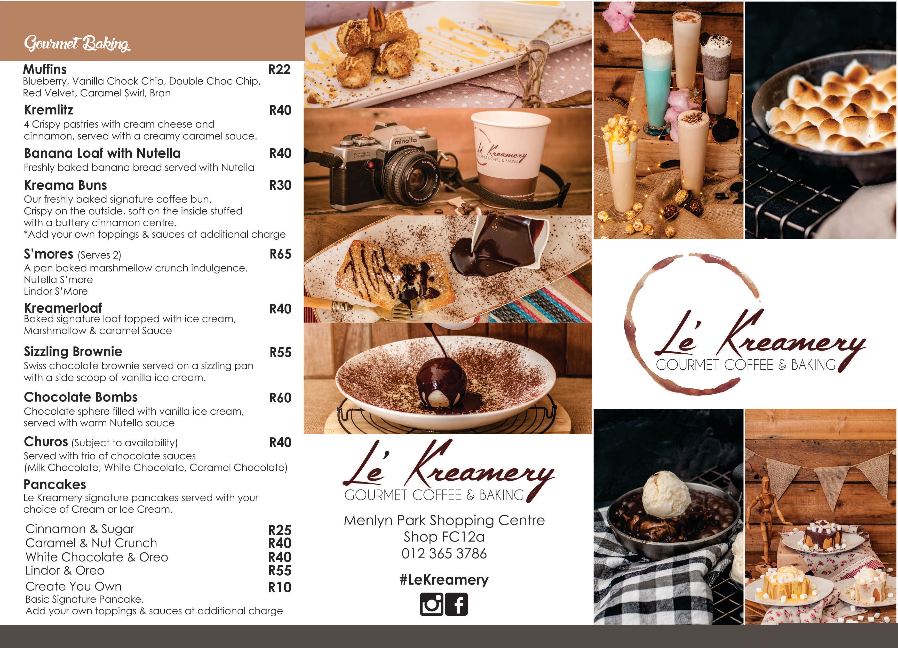 Menu at Le Kreamery cafe, Pretoria, Food Court