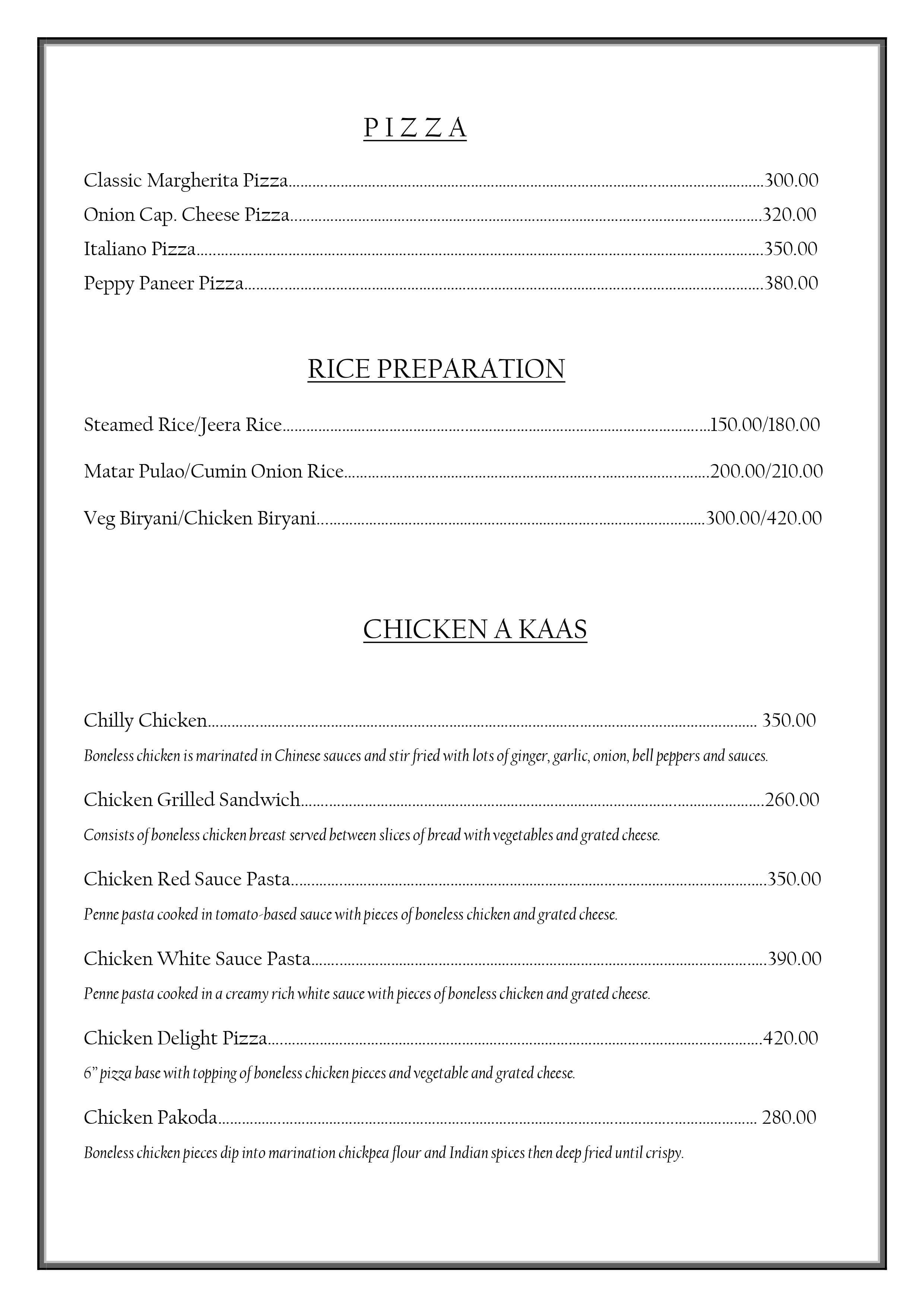 Menu at Open House Restaurant, Jodhpur