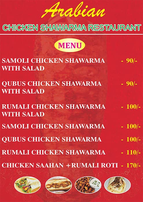 Menu at Arabian Chicken Shawarma, Hyderabad, 17-1-383