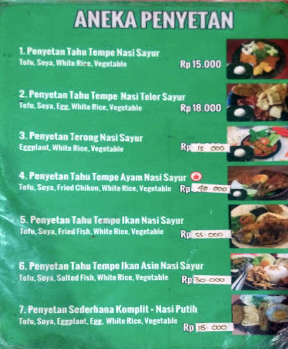 Menu at Teras Pantai restaurant, Kuta