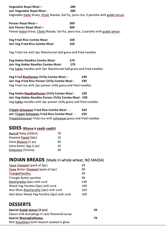 Menu at Veg Sutra Mahakali, Andheri East, Mumbai