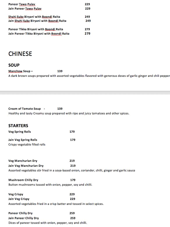 Menu at Veg Sutra Mahakali, Andheri East, Mumbai