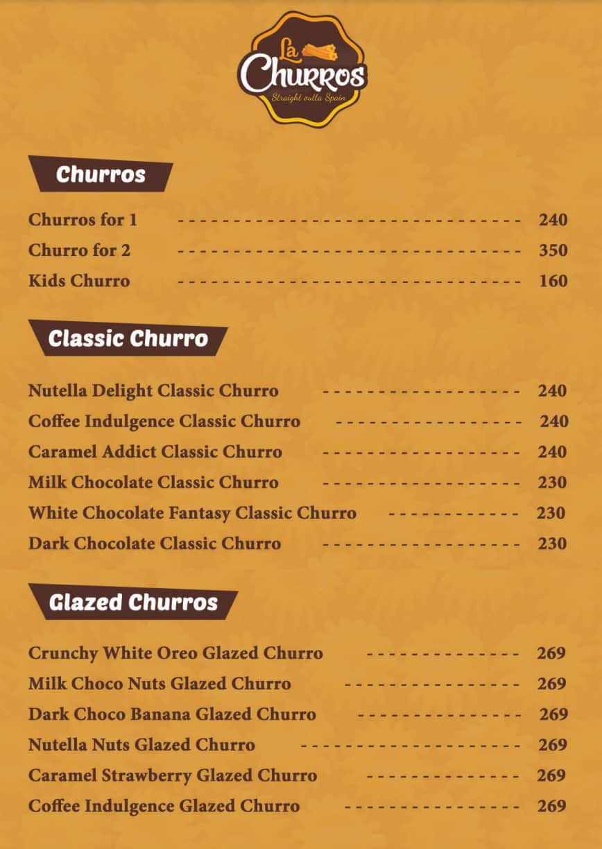 Menu of La Churros, Near Andheri East Station, Mumbai