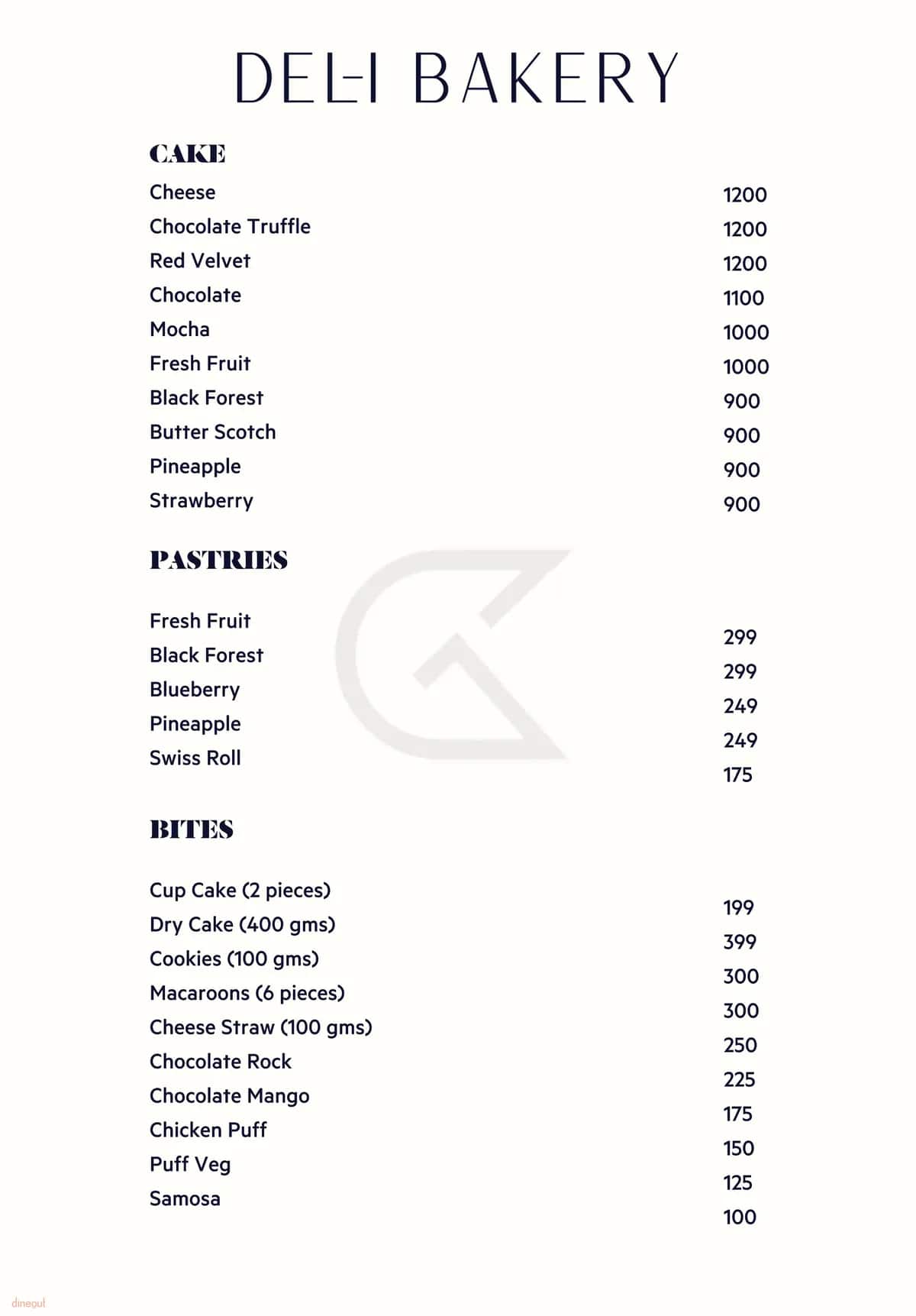 Menu of Deli, Gwal Pahari, Gurgaon