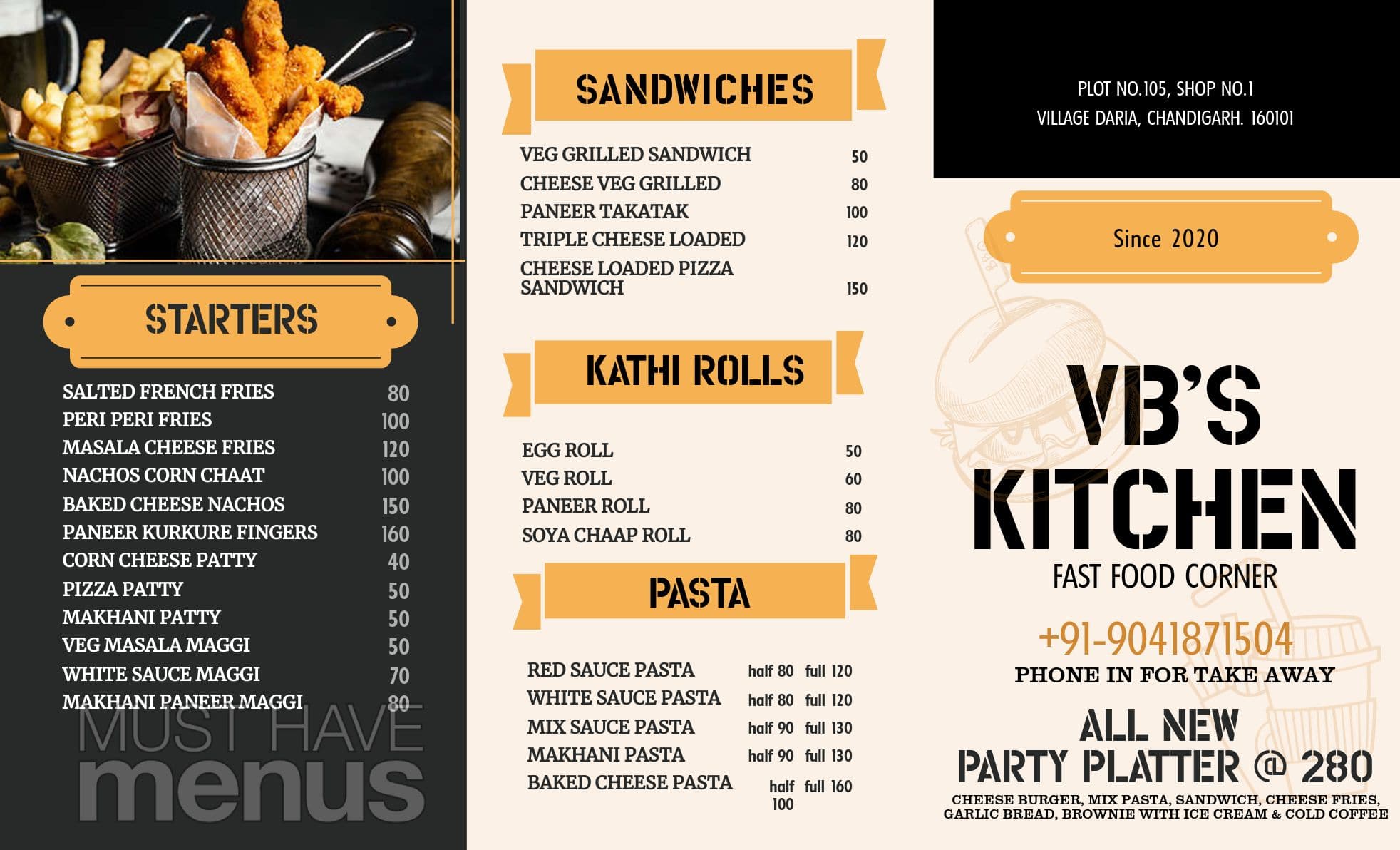 Menu of VB's Kitchen, Chandigarh Industrial Area, Chandigarh